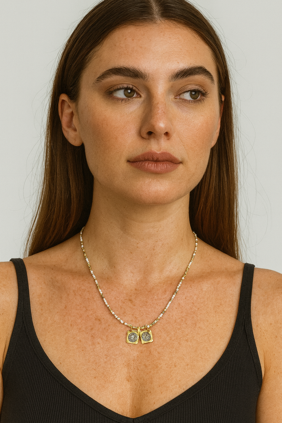 Golden-White Beaded Saint Benedict Scapular – Agave Jewelry